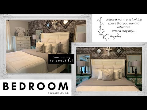 Farmhouse Bedroom using Decorative Pillows to Create a Beautiful Look that is Warm & Inviting
