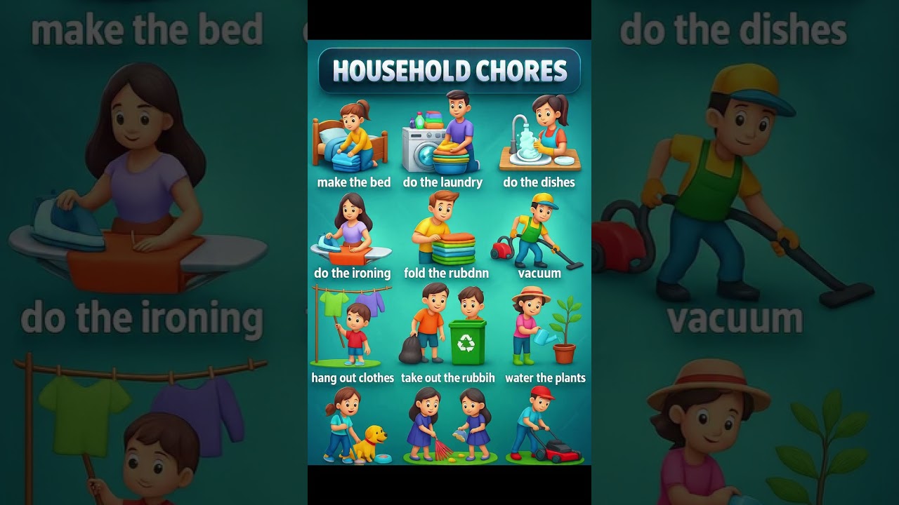 🏠 Daily Household Chores – Learn English with Pictures! ✨
