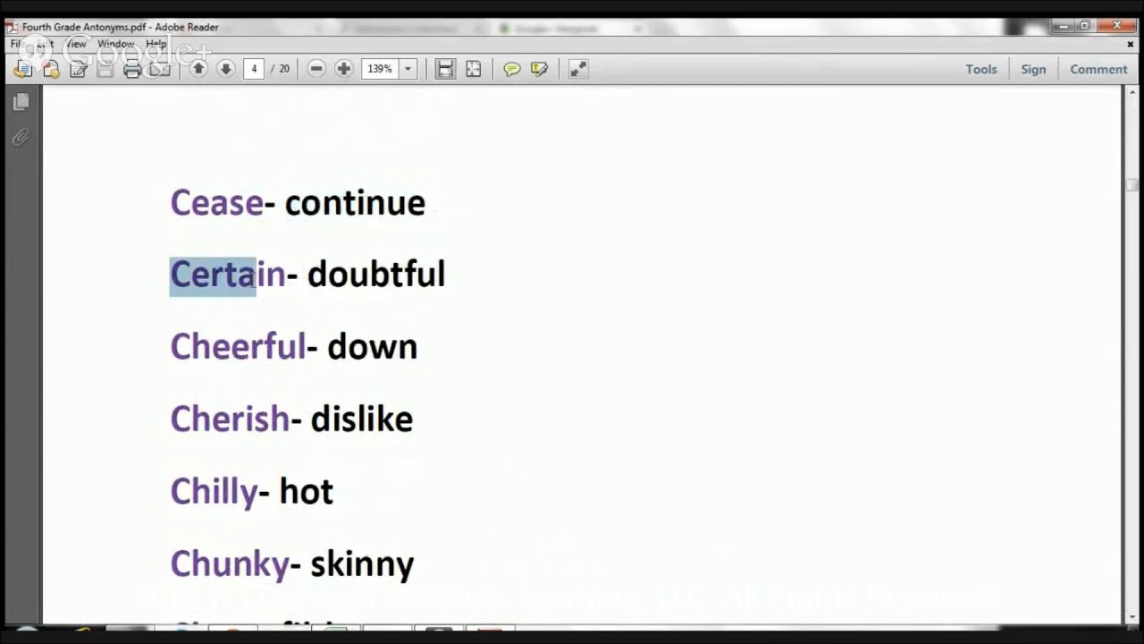 Fourth Grade Antonyms Lesson 4