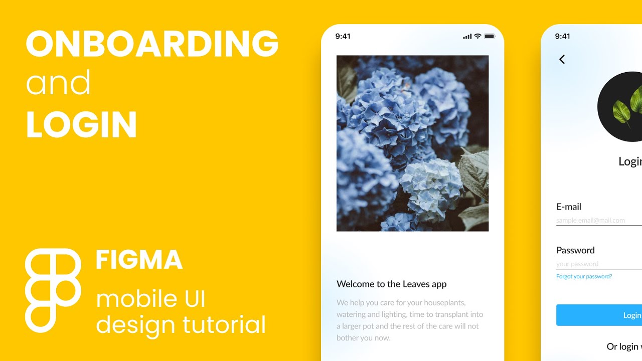 Onboarding and Login Mobile UI design. Figma tutorial.