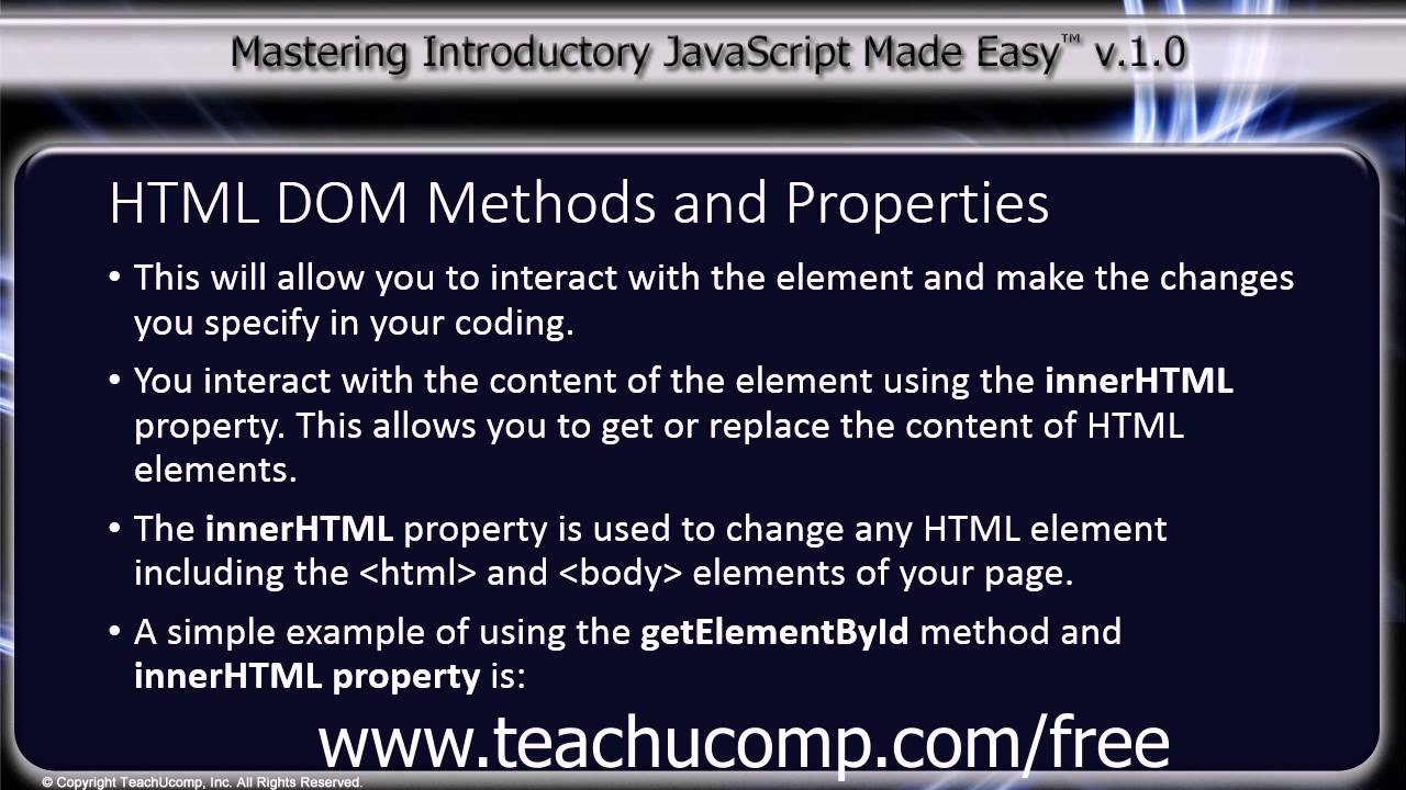 JavaScript Training Tutorial HTML DOM Methods and Properties