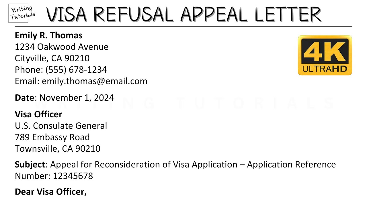 How To Write Visa Refusal Appeal Letter with Sample and Explanation | Writing Tutorials