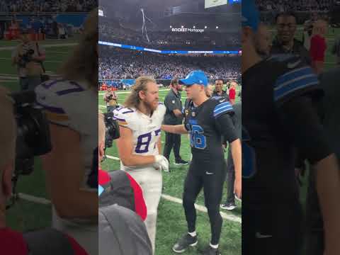 Jared Goff greets Sam Darnold after the Lions beat the Vikings on Sunday Night Football