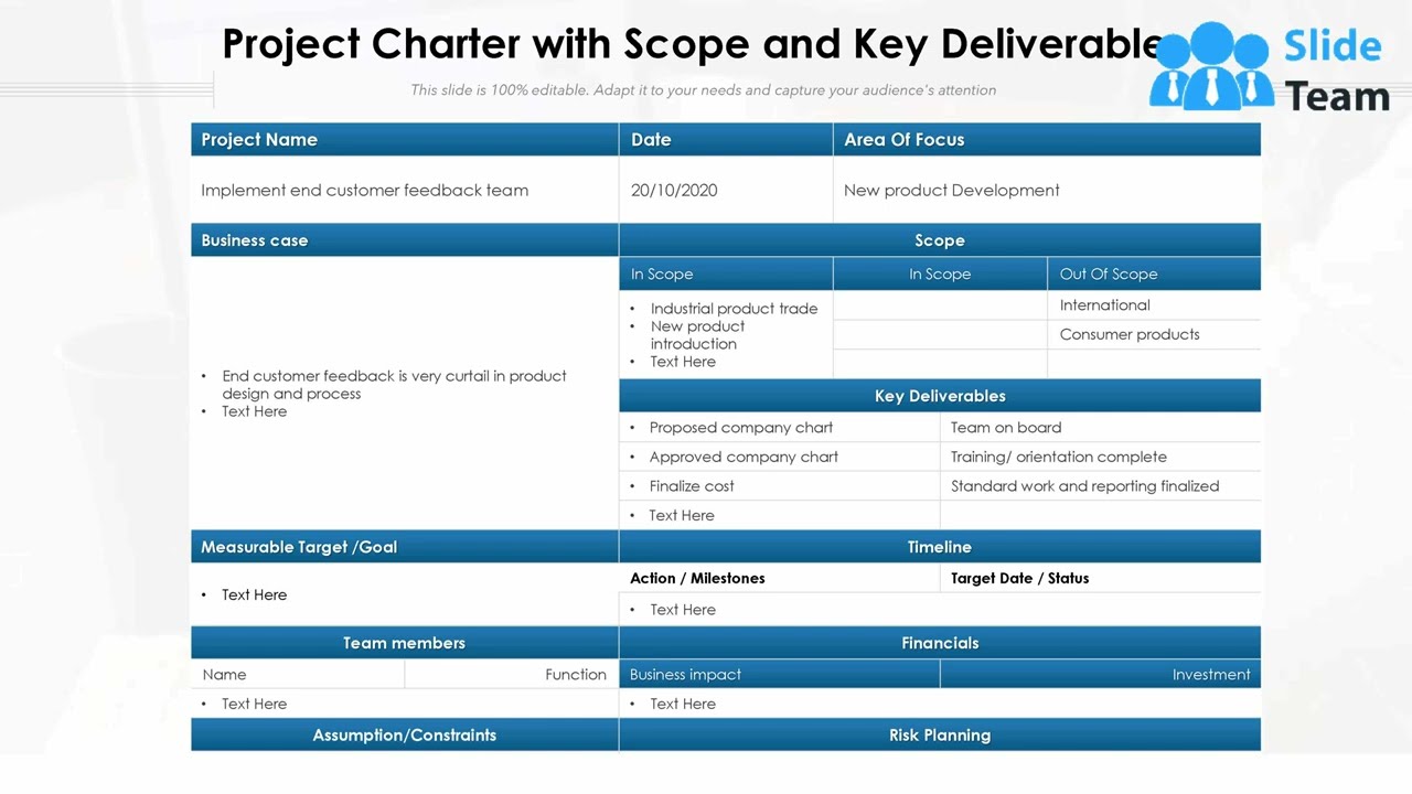 Project Charter With Scope And Key Deliverables