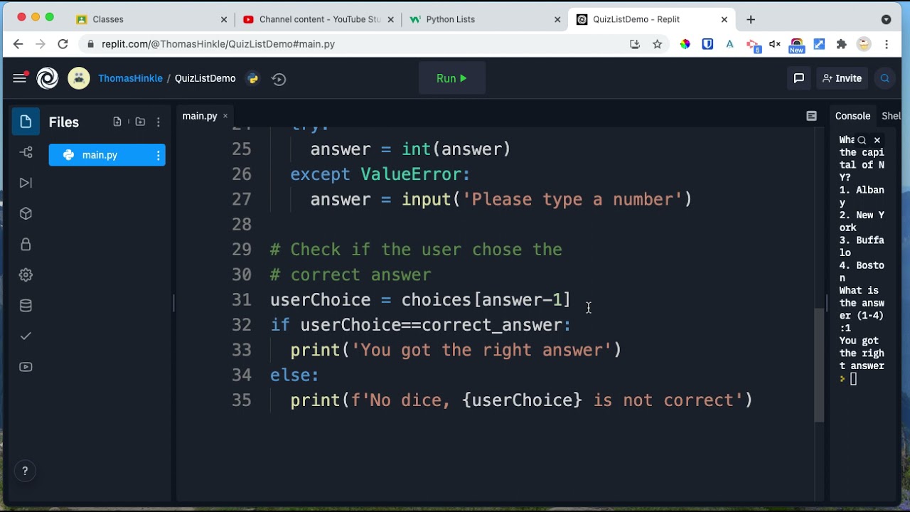 Using Lists in a Simple Quiz (python walk-through)