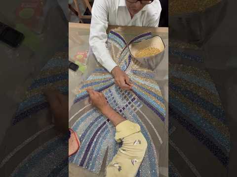 Hand embroidery gown making #manufacturing #dress #fashion #handembroided #embrioderywork