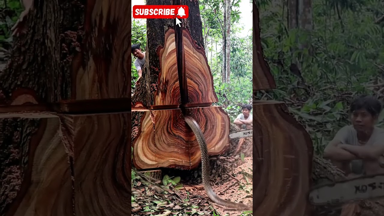 a man cuts down a big tree with a chainsaw. The wood grain looks beautiful#woodworking #chainsaw
