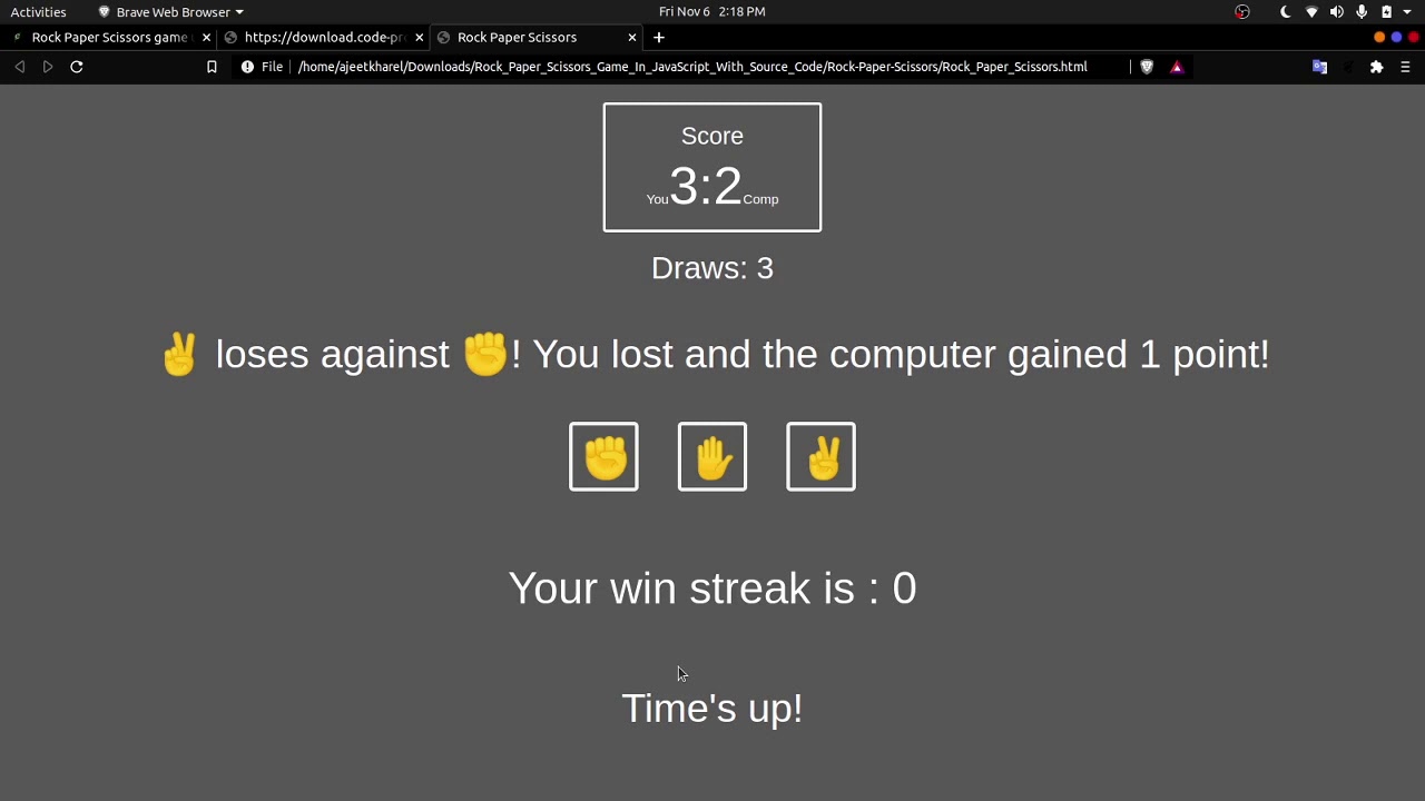 Rock Paper Scissors Game In JavaScript With Source Code | Source Code & Projects