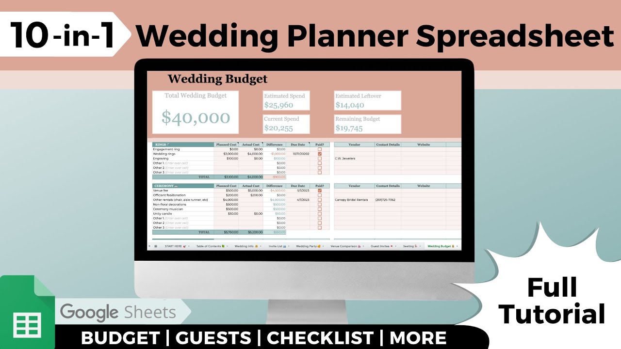 10-in-1 Wedding Spreadsheet Template Tutorial - Save Time, Stress & Stay On Budget!