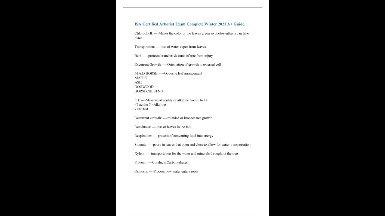 Summary ISA Certified Arborist Exam Complete Winter 2023 A+ Guide pdf