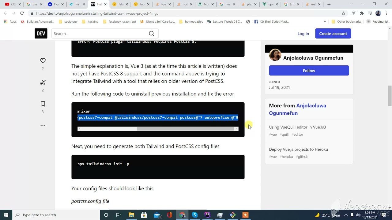 no postcss config found tailwindcss