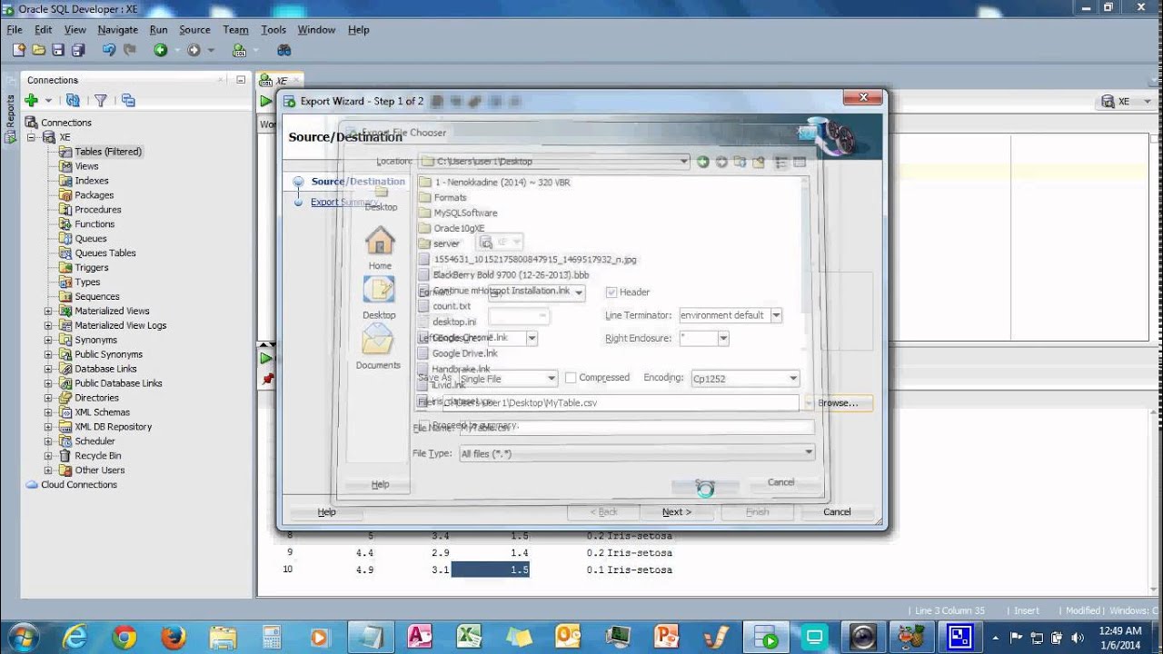 Exporting Data From A Table in SQL Developer