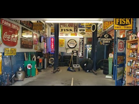 Visit this Repair Tire Shop packed with vintage auto memorabilia