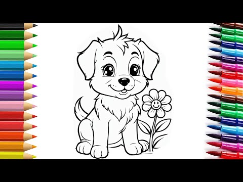 How To Draw Cute Dog Drawing coloring & Painting For Kids Puppy Drawing Let's Draw Together
