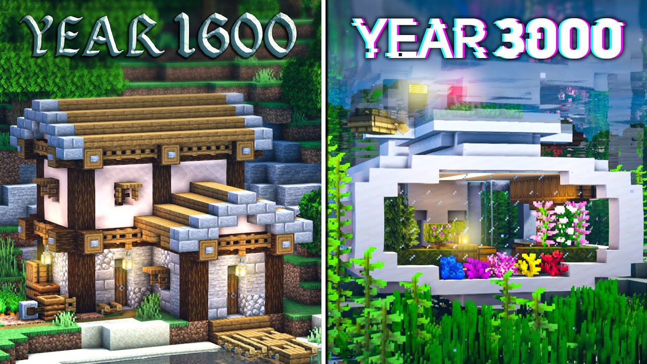 Minecraft: 4 Houses Through the Ages Tutorial | Stone Age, Medieval ...