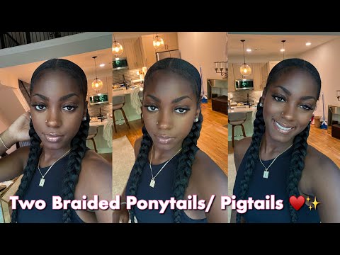 How To: TWO Sleek Braided Ponytails/Pigtails w/ Braiding Hair π«ΆπΎ