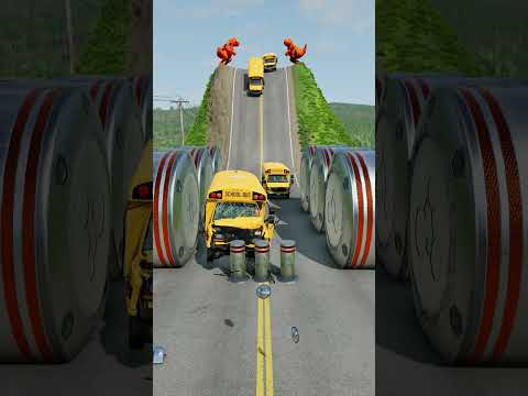 Ambulance Van & School Buses vs Hydraulic Crush - BeamNG.Drive