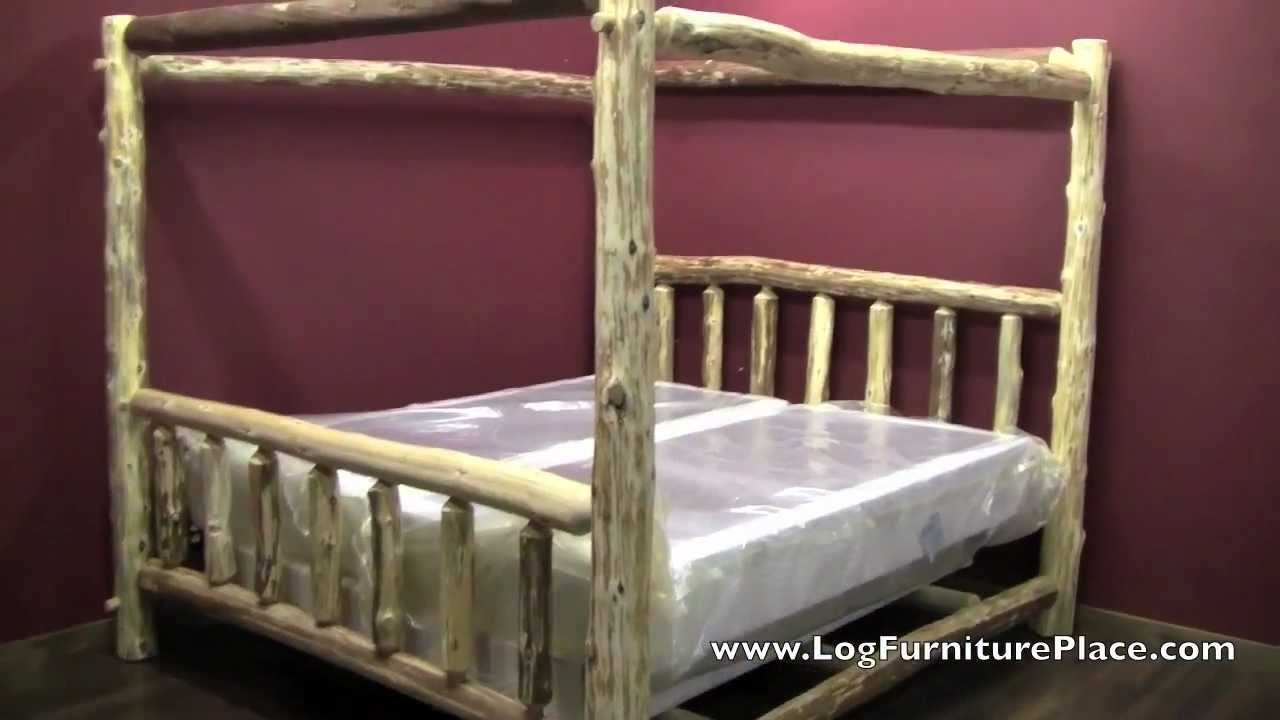 Cedar Lake Log Canopy Bed from LogFurniturePlace.com
