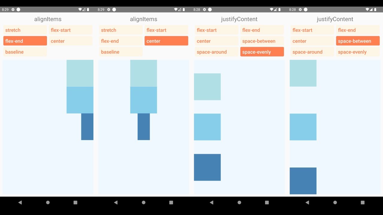 justifyContent alignItems flexDirection in React Native
