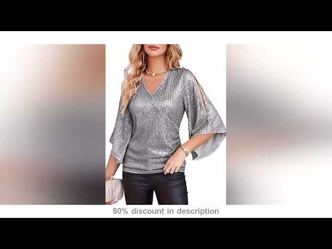 Latest Products You Must Know! plus size V-neck sequin top, medium stretch polyester knitted fab