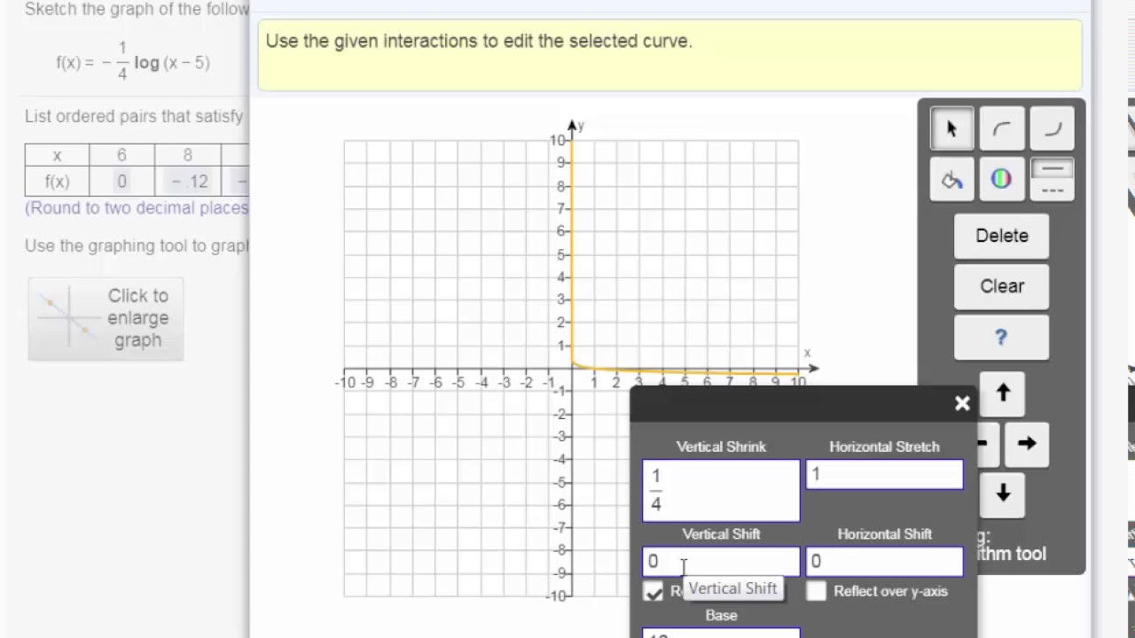 Graphing a Logarithmic Function on MathXL