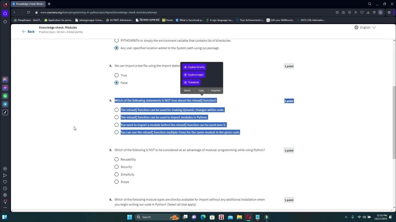 Knowledge check: Modules Coursera | Programming in Python