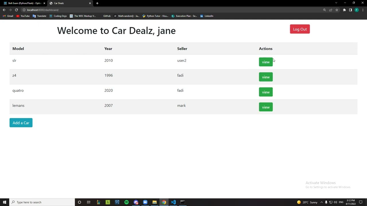 Coding Dojo Python Stack Belt Exam