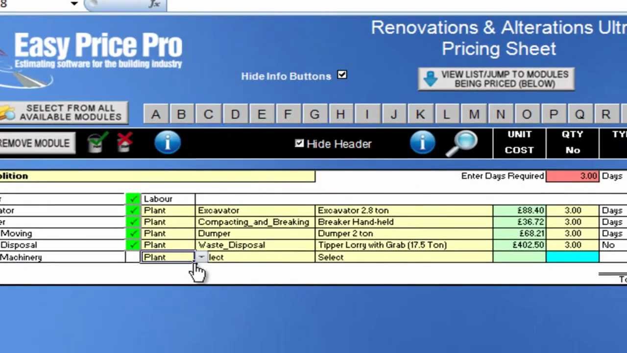 Demolition Estimating Module