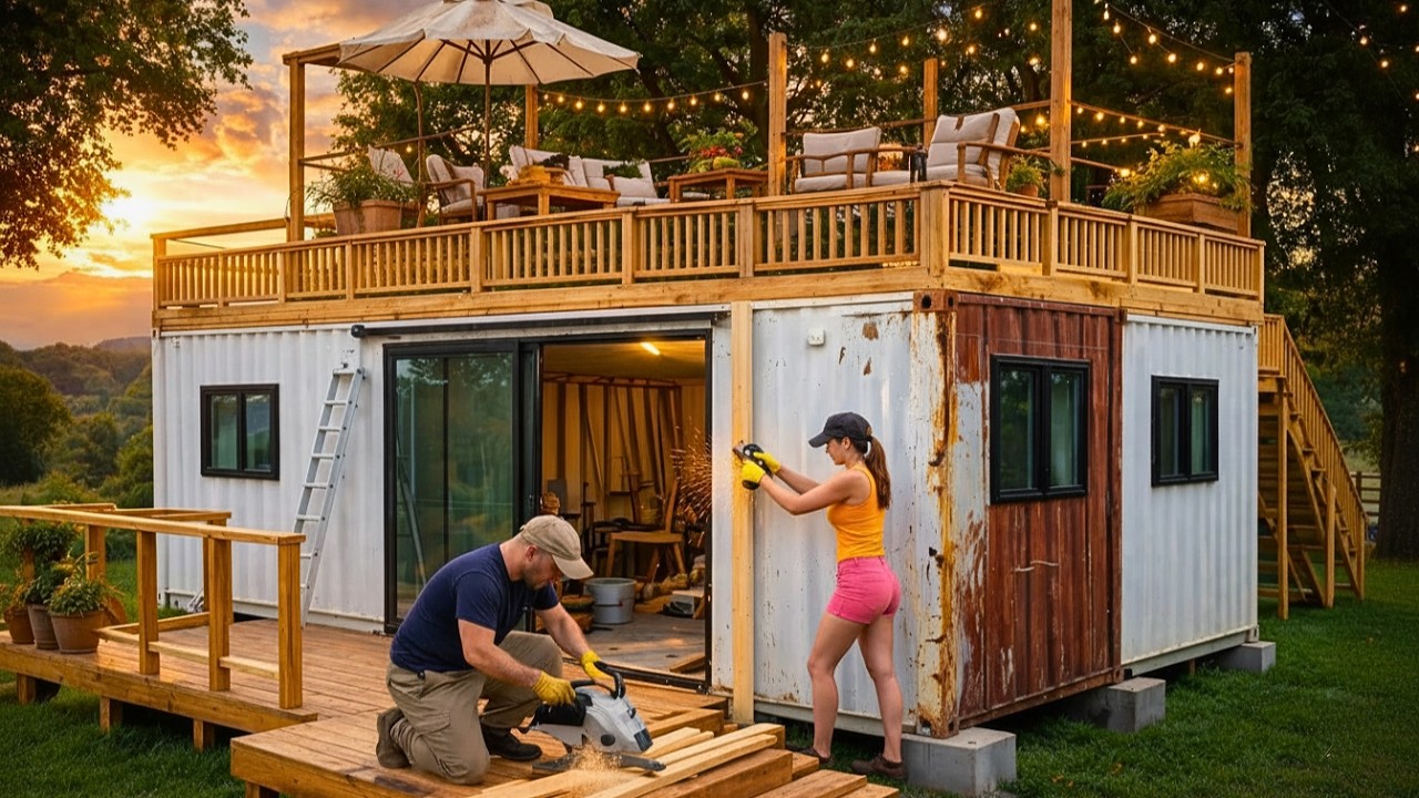 Young Couple Build DIY Luxurious Container Home with Rooftop Terrace Start to Finish