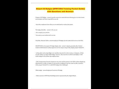 Airport ID Badges DFW SIDA Training Pocket Guide with Questions and Answers