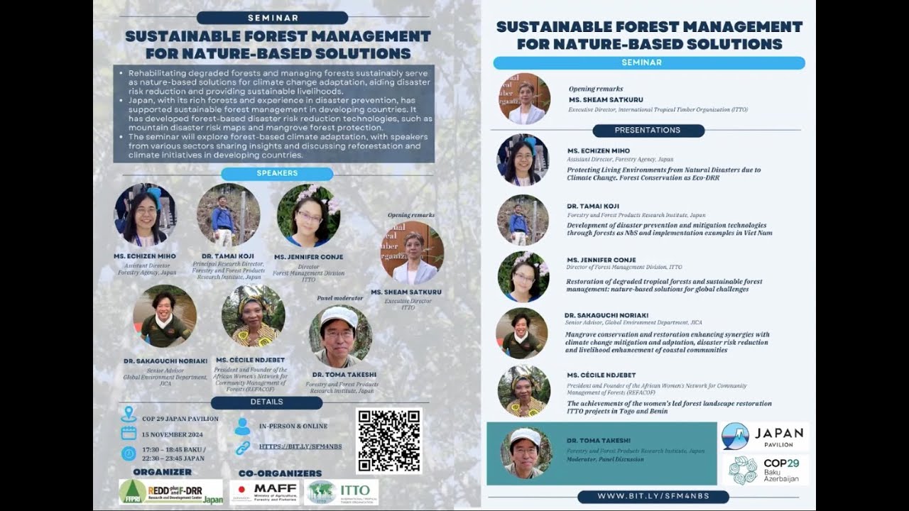 COP 29 Japan Pavilion Seminar: Sustainable Forest Management for Nature-based Solutions