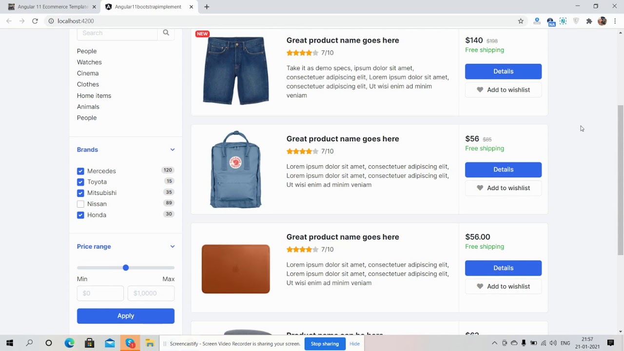 Angular 11 Ecommerce Template Free – Product Listing Page List View