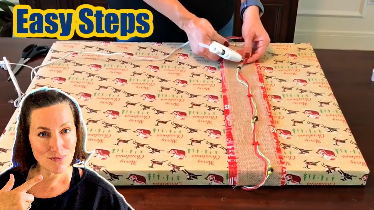 How to Wrap a Picture Frame with Gift Wrapping Paper - Easy DIY Christmas Wall Art