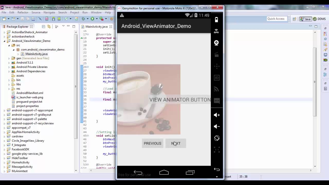 Android ViewAnimator Demo