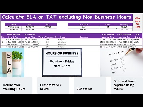 Excel tracker to Calculate SLA or TAT excluding non business hours and considering SLA hours #BPO