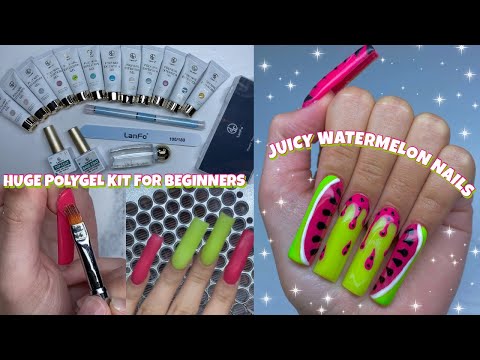 TRYING A LANFO POLYGEL KIT FROM AMAZON | SUMMER WATERMELON NAILS | BEGINNER POLYGEL NAIL TUTORIAL