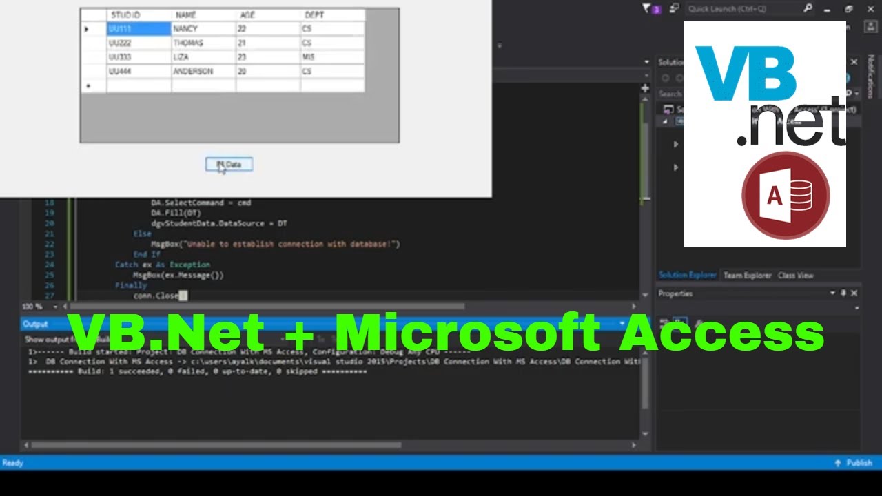 How to connect VB.Net application with MS Access database using code