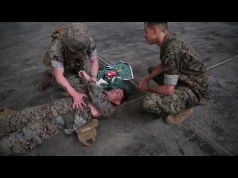 MRF-E Marines assess the trauma, complete Combat Life Saving course