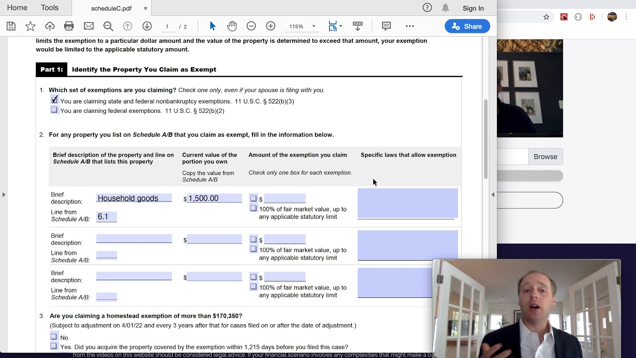 Bankruptcy Forms — Schedule C (Simple Ch. 7 Case / Doesn't Own Home)