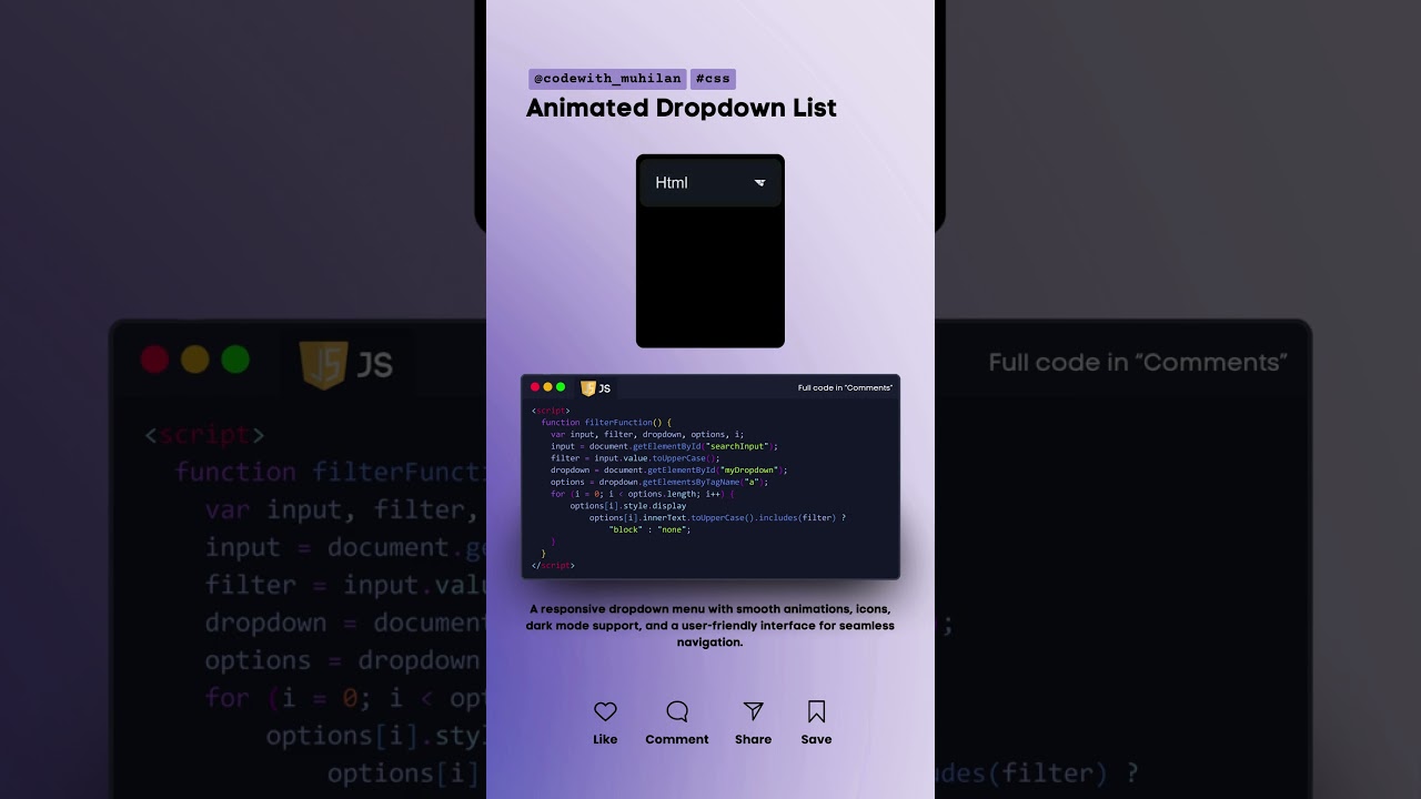 Animated DropDown Menus #codewith_muhilan #css #coding #dropdownmenu  #dropdown