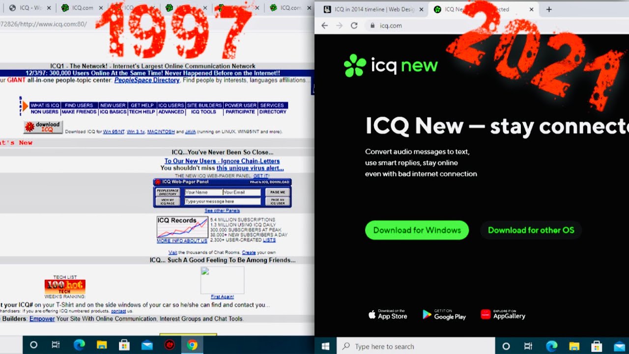 Evolution Of icq.com 1997-2021