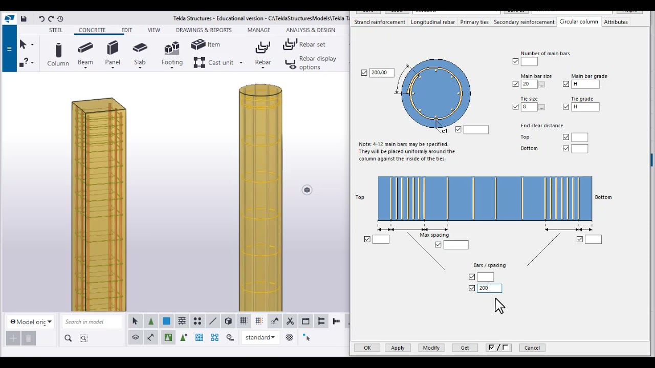 Learn Tekla Structures 2020 - Silent Tutorials - 10 Column rebars - Custom component