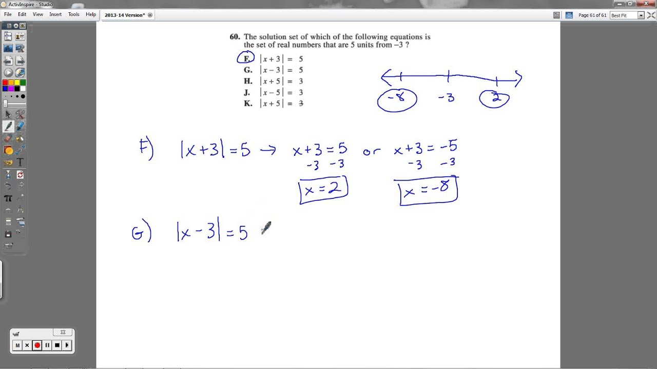 ACT Question #60 - Solving Absolute Value Equations