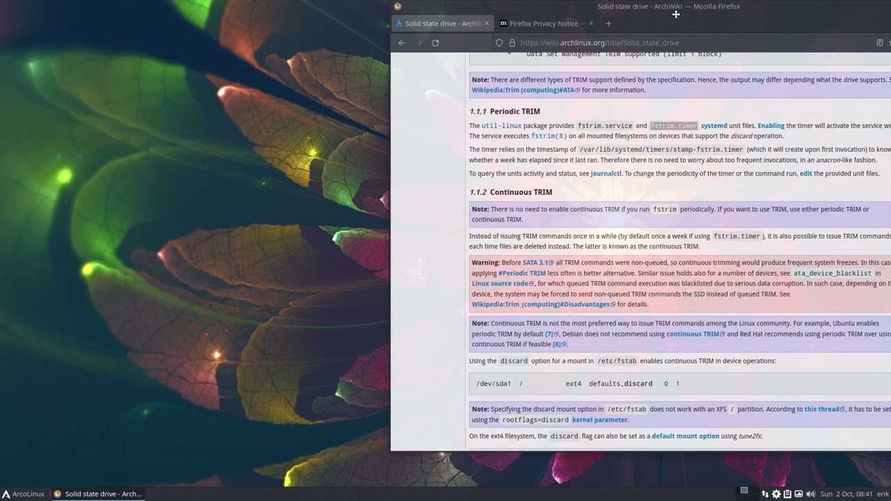 ArcoLinux : 3016 Improve your SSD or NVME with fstrim