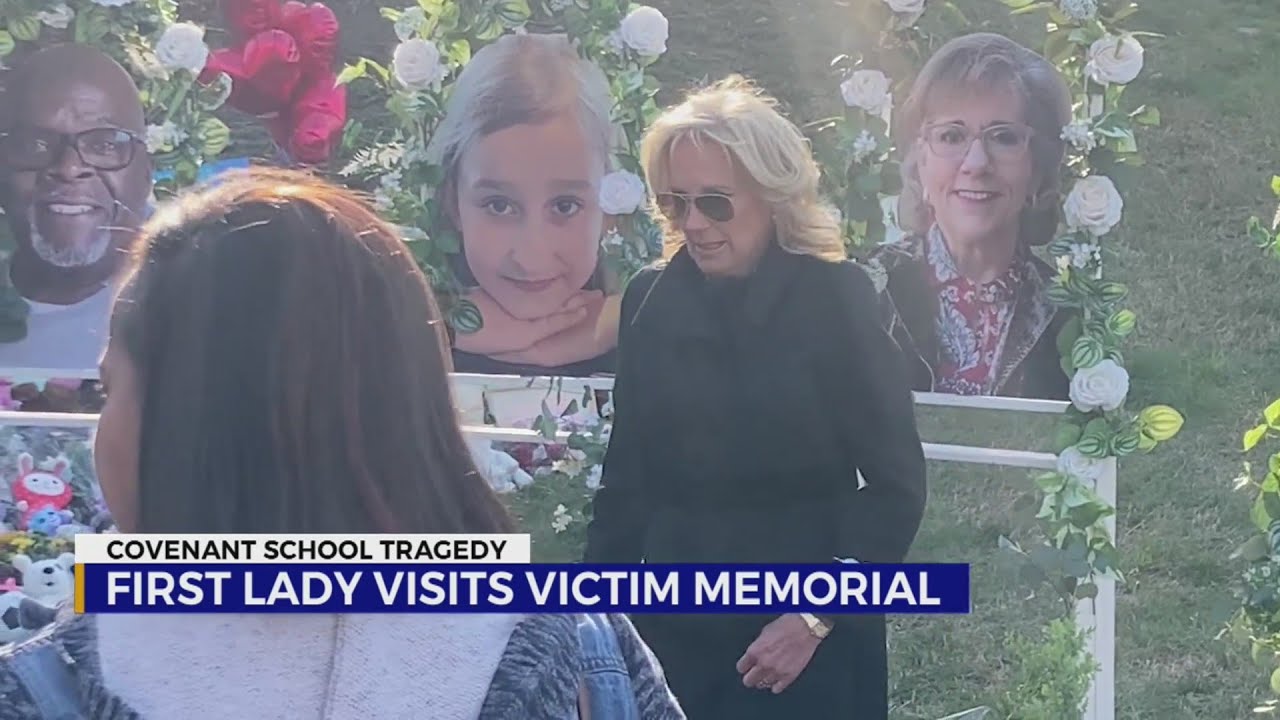First Lady Dr. Jill Biden visits memorial at The Covenant School