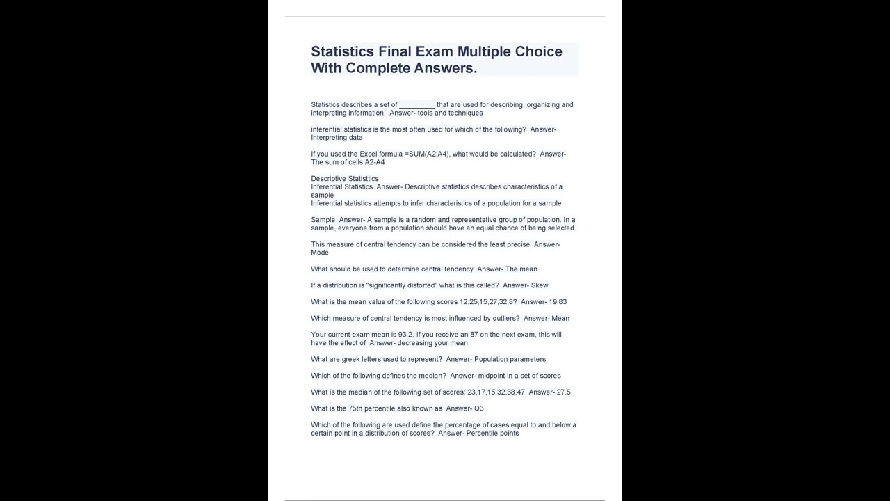 Statistics Final Exam Multiple Choice With Complete Answers pdf