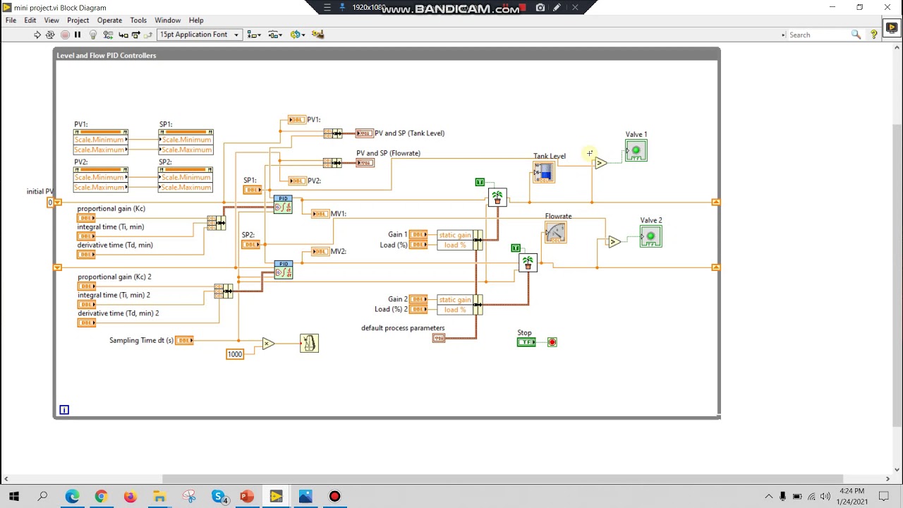 Labview Simulation of PID Control of Water Tank Level and Flowrate
