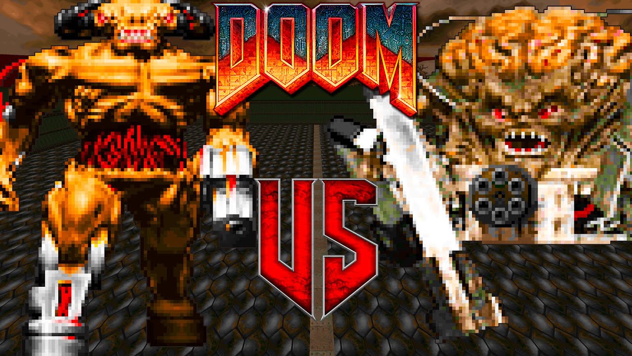 Cyberdemon vs Spider Mastermind - DOOM Classic : Versus Battle Monster Infighting - Retro Boss Arena