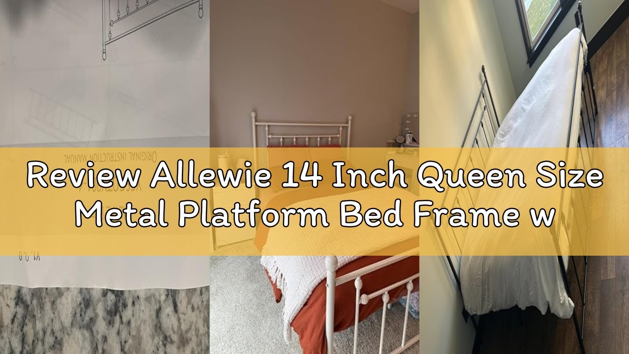 Review Allewie 14 Inch Queen Size Metal Platform Bed Frame with Victorian Vintage Headboard and Foot