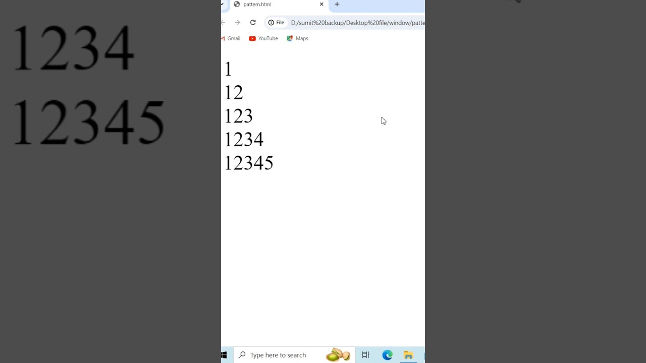 || JavaScript Pattern OF Number 💯 || Number Pattern #shorts #java #javascript #pattern #coding #html